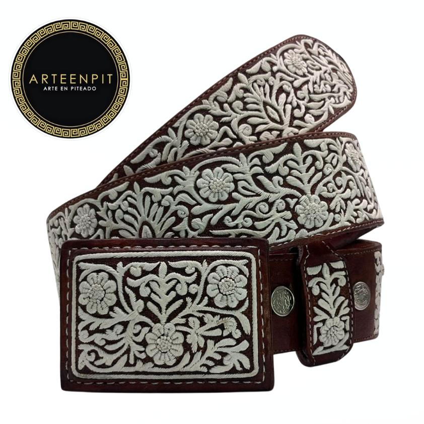 Cinturón Artesanal Piteado - Modelo Rameado con Flor – Arteenpit