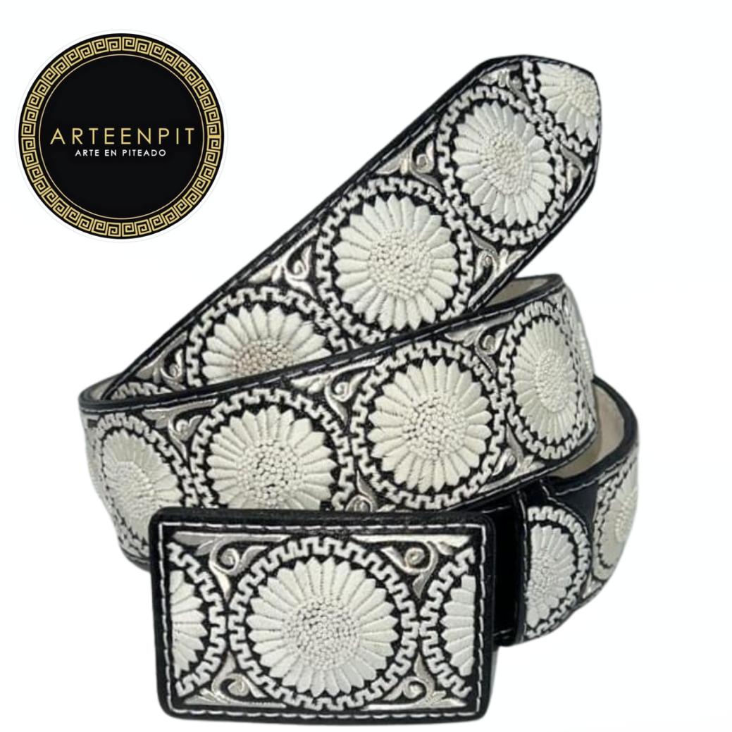 Cinturón Artesanal Piteado - Modelo Girasoles Silver – Arteenpit